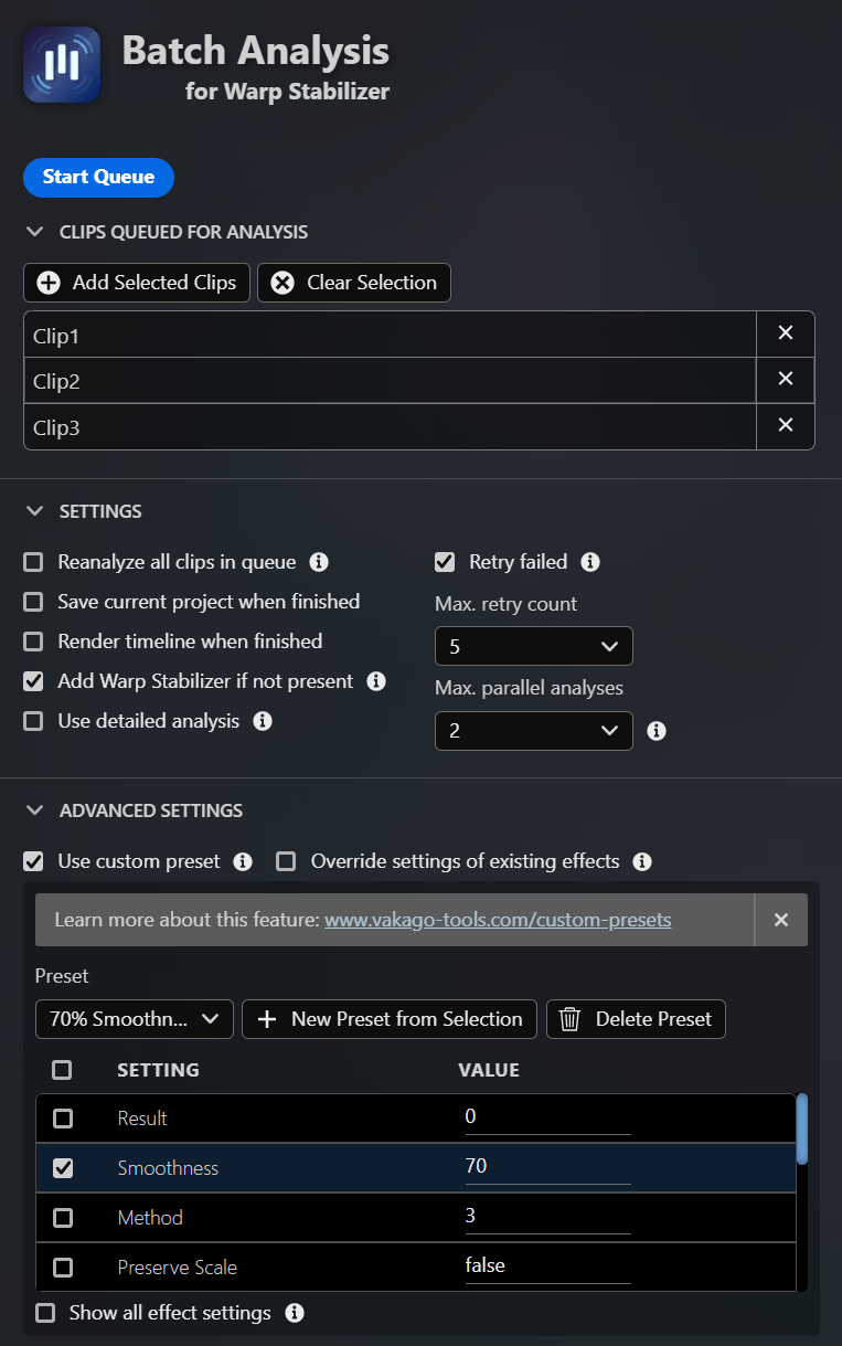 Batch Analysis Extension Help | Custom Presets - Vakago Tools Batch Analysis Extension Help | Custom Presets - Vakago Tools